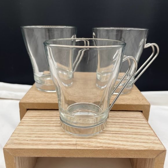 Bormioli | Dining | Set Of 3 Bormioli Rocco Clear Glass Mugs Cups With ...